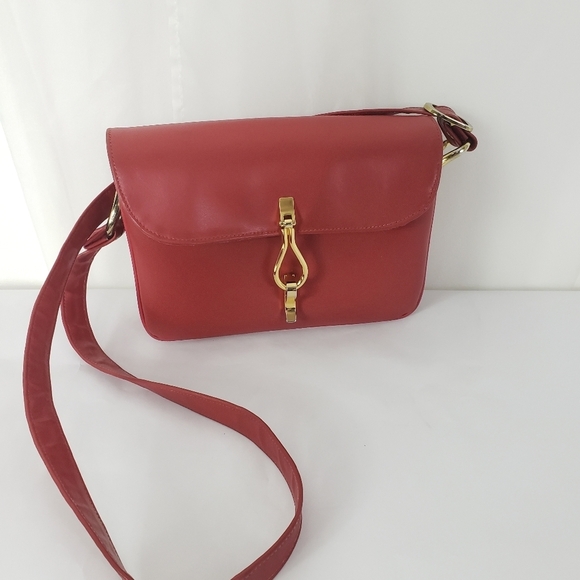 Lederer | Bags | Lederer De Paris Red Leather Crossbody Bag Gold ...